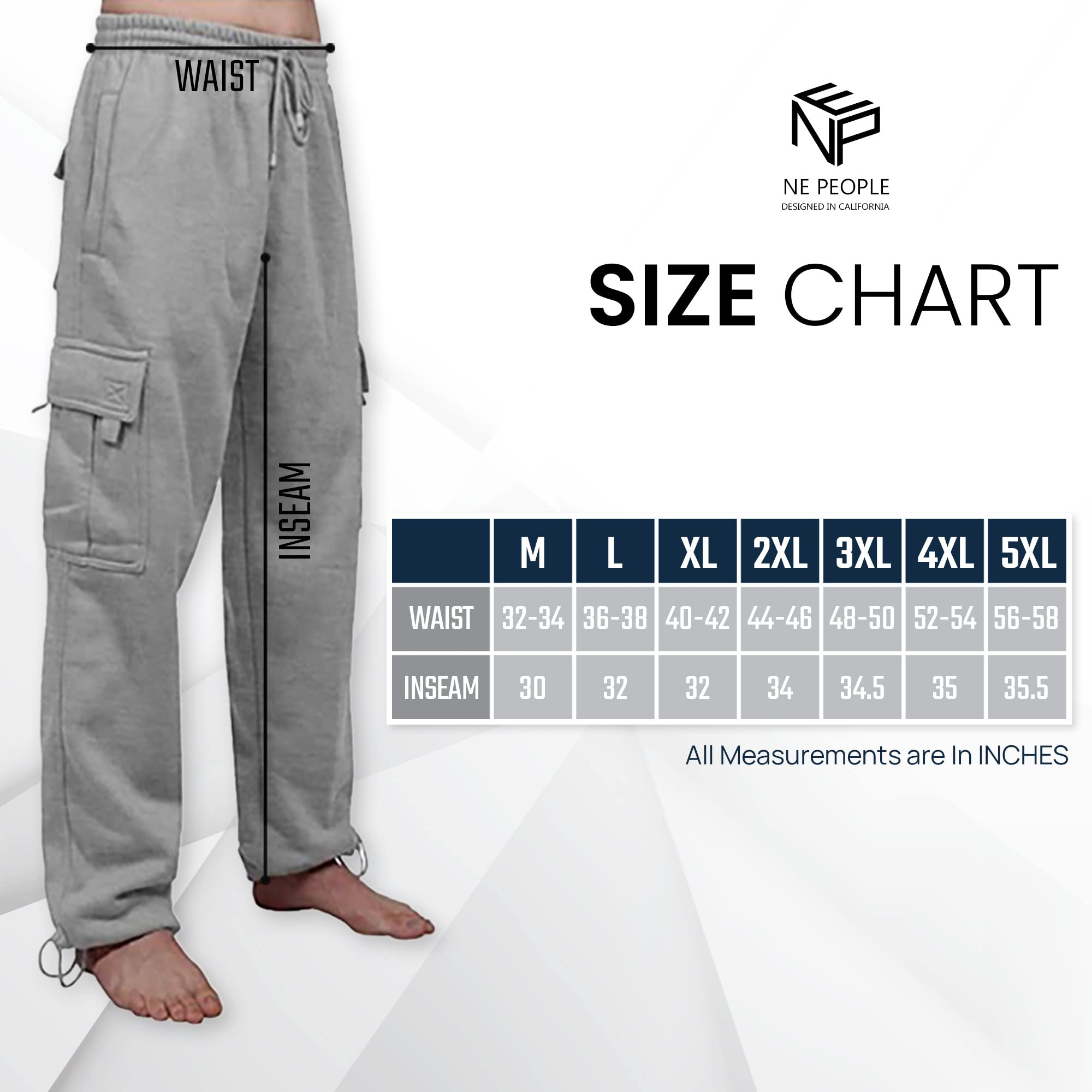 NE PEOPLE Men’s Cargo Pants – Lightweight Comfy Jogger Sweatpants Fleece Elastic Waistband Workout Casual Active Sports NEMP17 Black 3XL