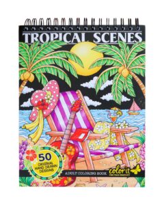 colorit colorful tropical scenes adult coloring book - 50 single-sided designs, thick smooth paper, lay flat hardback covers, spiral bound, usa printed, tropical pages to color