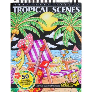 ColorIt Colorful Tropical Scenes Adult Coloring Book - 50 Single-Sided Designs, Thick Smooth Paper, Lay Flat Hardback Covers, Spiral Bound, USA Printed, Tropical Pages to Color