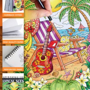 ColorIt Colorful Tropical Scenes Adult Coloring Book - 50 Single-Sided Designs, Thick Smooth Paper, Lay Flat Hardback Covers, Spiral Bound, USA Printed, Tropical Pages to Color