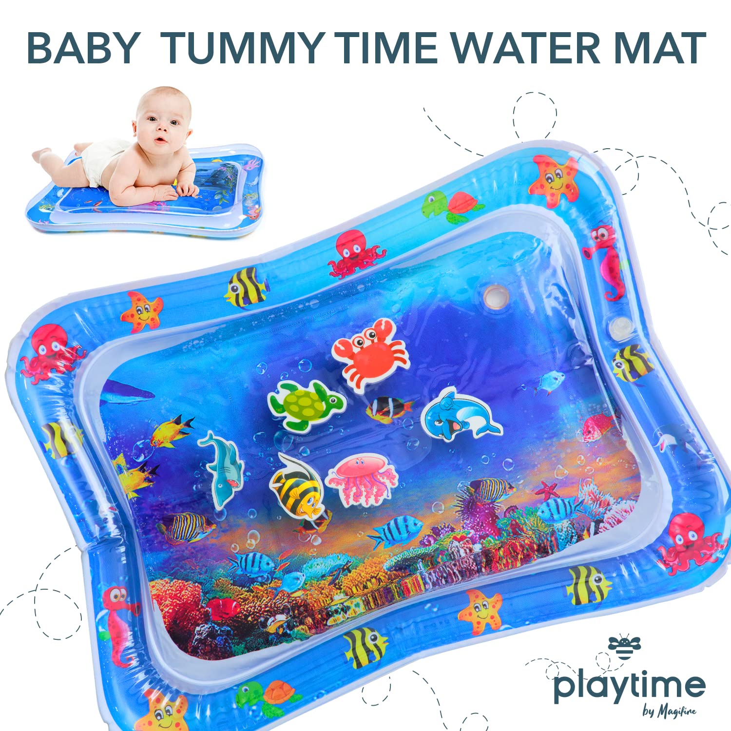 MAGIFIRE Tummy Time Water Mat for Infants 3-12 Months Old, Measures 27 inches x 21 inches, Water Mat for Babies, BPA-Free, Water Play Mat