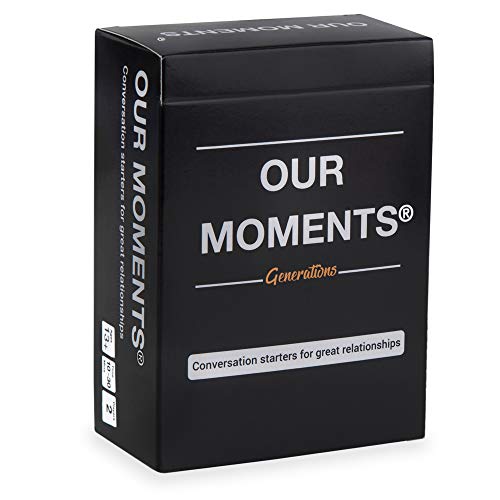 OUR MOMENTS Generations Game: 100 Conversation Starters for Grandparents & Grandchildren, Portable Cardstock Tabletop Game for Family Dinner, Car, Camping, Road Trip