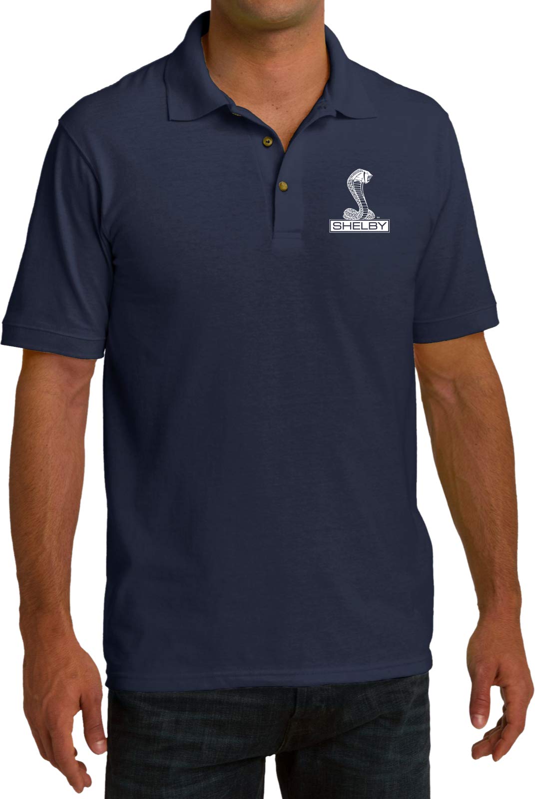 Ford Shelby Cobra Pocket Print Pique Polo, Navy Small