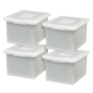 iris usa file box file organizer plastic file box for letter/legal file, bpa-free plastic storage bin tote organizer with durable and secure latching lid, stackable and nestable, pearl 35 qt. 4pack