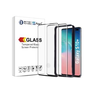 aacl glass screen protector for samsung galaxy s10 plus,6.4-inch,2 pack,curved tempered glass,compatible with ultrasonic fingerprint scanner,black