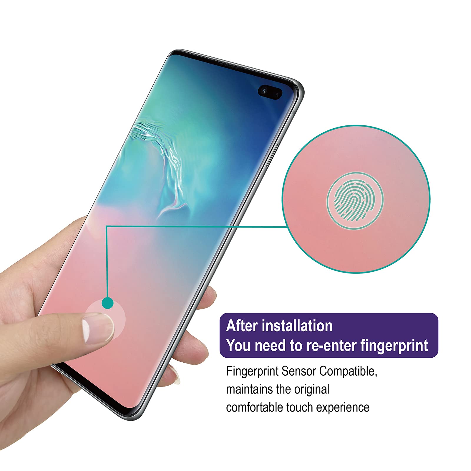 AACL Glass Screen Protector for Samsung Galaxy S10 Plus,6.4-Inch,2 Pack,Curved Tempered Glass,Compatible with Ultrasonic Fingerprint Scanner,Black