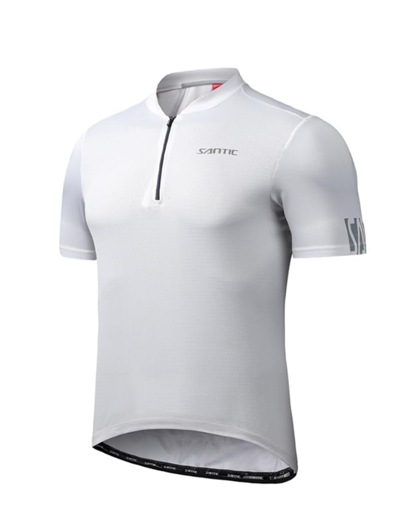 Santic Men's Cycling Jersey Short Sleeve with 3 Rear Pockets Half Zip Breathable Moisture Wicking Quick Dry Biking Shirts