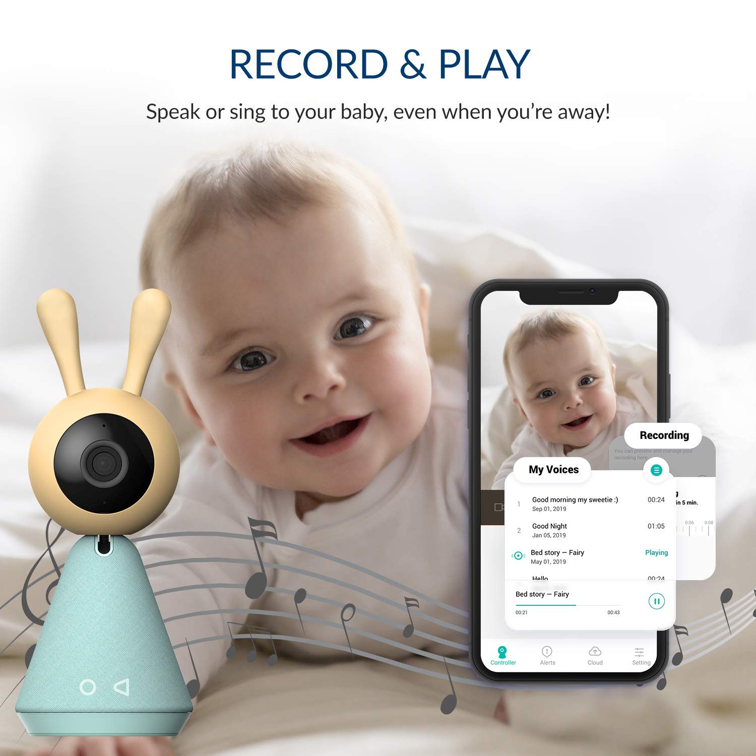 KAMI by YI Smart Baby Monitor with Camera and Audio, Encrypted WiFi HD Video, Sleep Tracking, Night Vison and Light, 360° Speaker, Room Temperature & Humidity Sensors, Works w/Alexa & Google