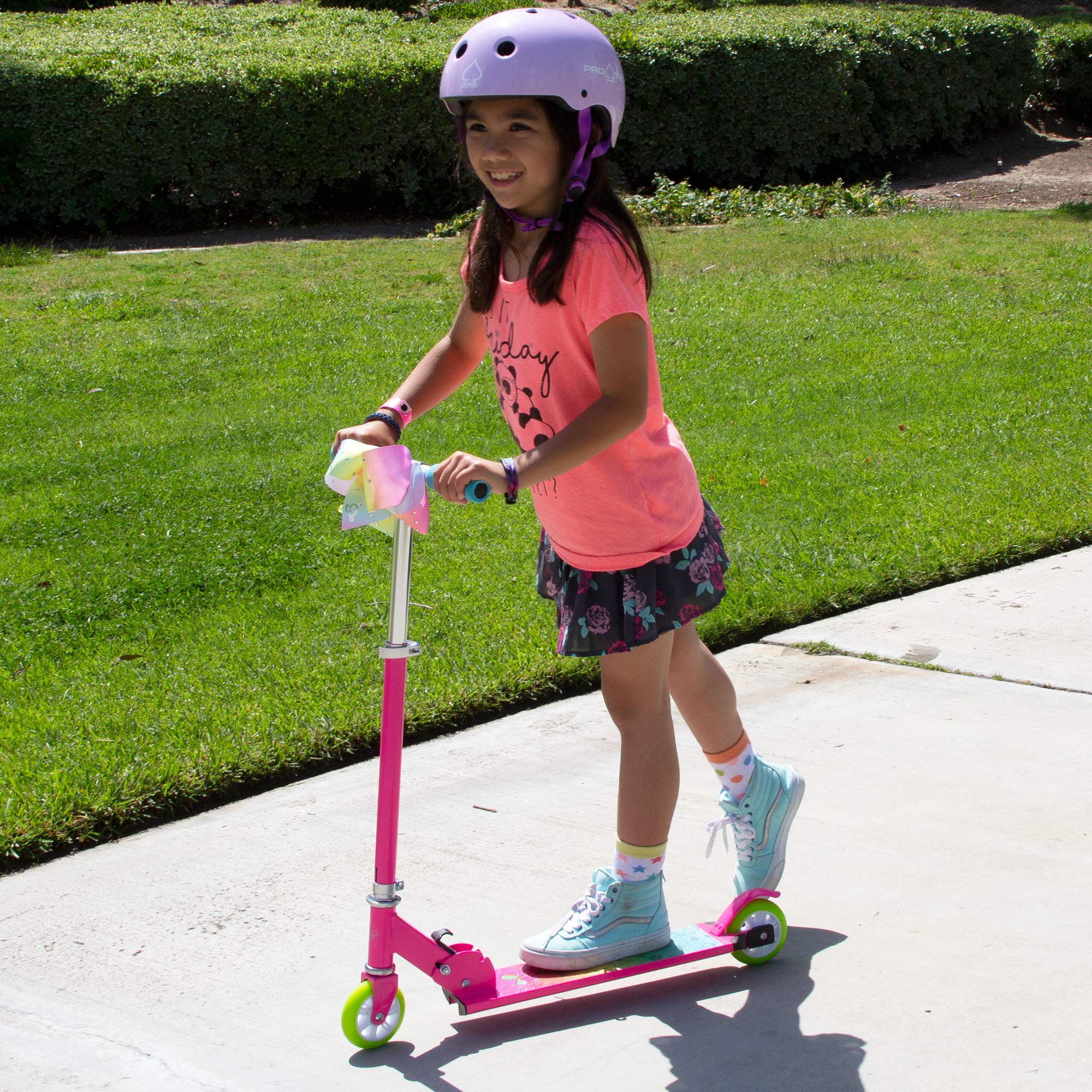 PlayWheels JoJo Siwa 2-Wheel Aluminum Folding Kids Scooter, Pink