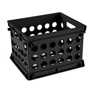 sterilite mini crate, stackable plastic storage bin with handles, organize home, garage, office, school, dorm room, black, 1-pack