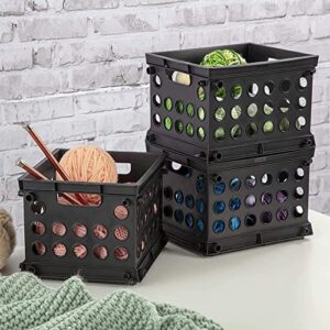 Sterilite Mini Crate, Stackable Plastic Storage Bin with Handles, Organize Home, Garage, Office, School, Dorm Room, Black, 1-Pack