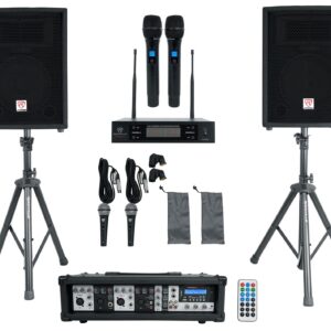 Rockville RPG2X10 Powered Bluetooth Mixer+(2) 10" Speakers+Stands+Wireless Mics