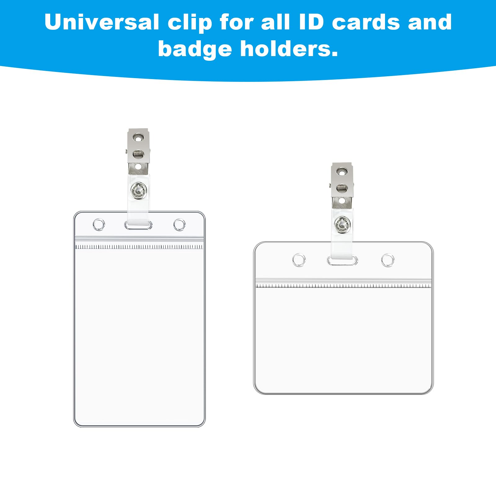 DE 100Pcs Metal Badge Clips with Clear PCV Straps,ID Strap Clip Adapter ID Badge Clips