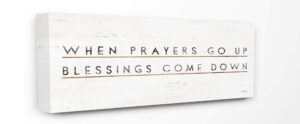 stupell industries when prayers go up distressed texture white wood look canvas wall art, 10 x 24, multi-color