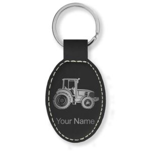 lasergram oval keychain, farm tractor, personalized engraving included (black with silver)