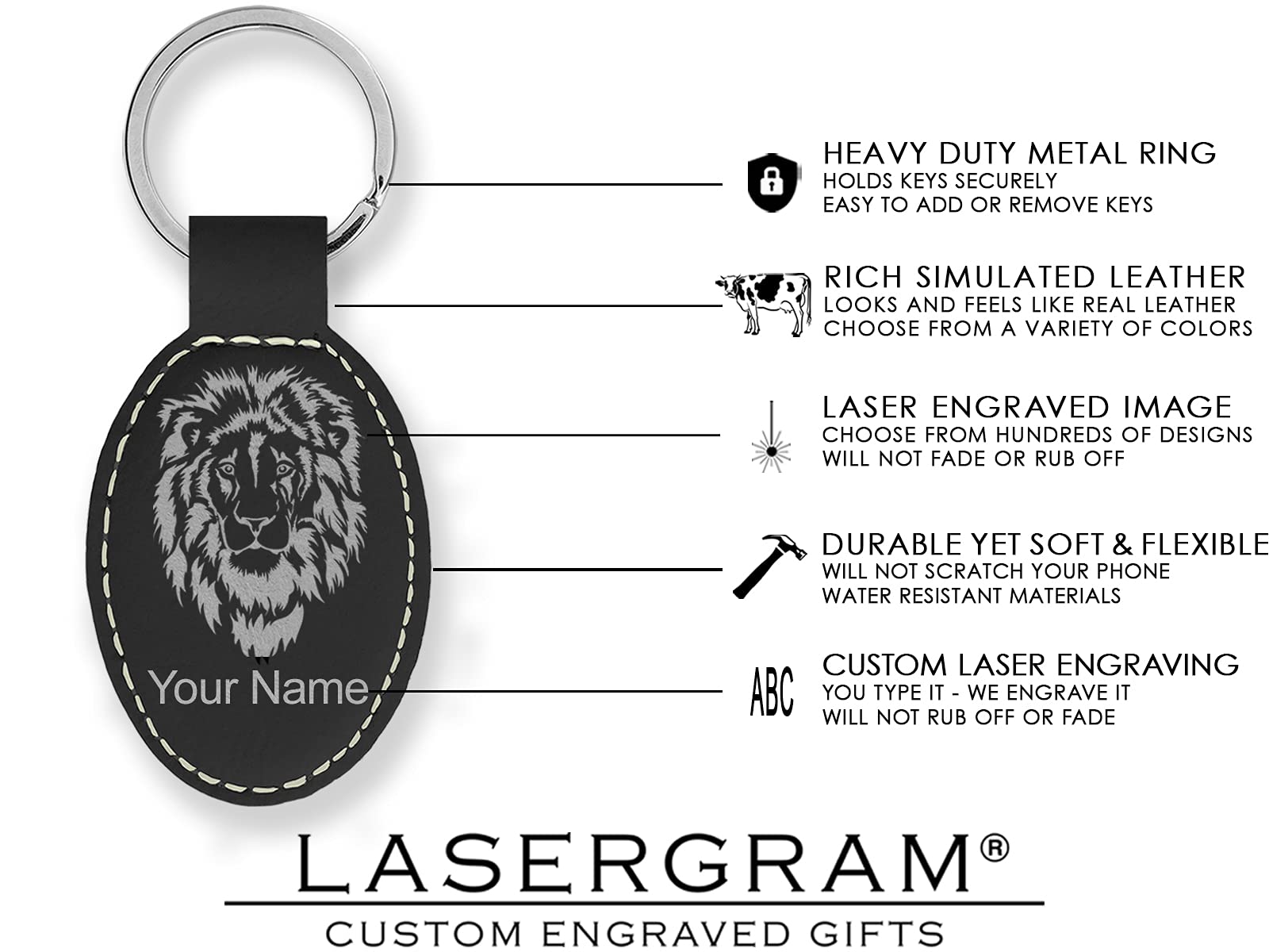 LaserGram Oval Keychain, Farm Tractor, Personalized Engraving Included (Black with Silver)