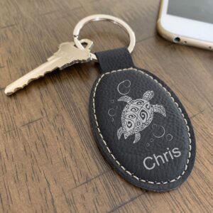 LaserGram Oval Keychain, Farm Tractor, Personalized Engraving Included (Black with Silver)