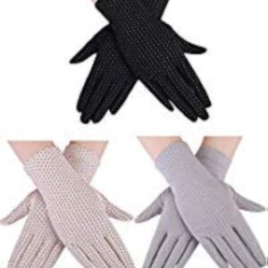 3 Pairs UV Gloves Sun Protection Women Driving Gloves Summer Sunblock Gloves for Driving Riding Outdoor (Black, Beige, Gray, Medium)