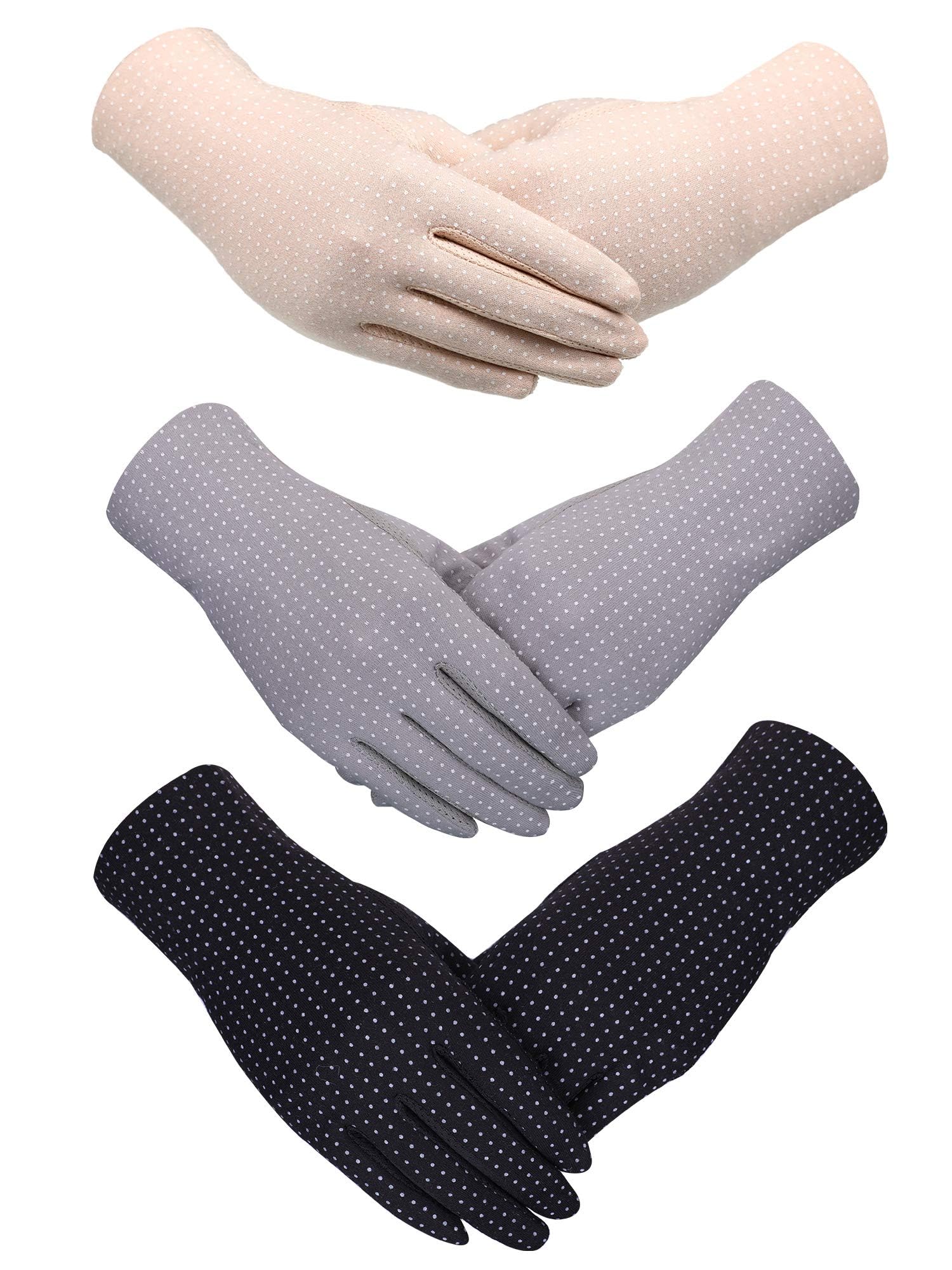 3 Pairs UV Gloves Sun Protection Women Driving Gloves Summer Sunblock Gloves for Driving Riding Outdoor (Black, Beige, Gray, Medium)