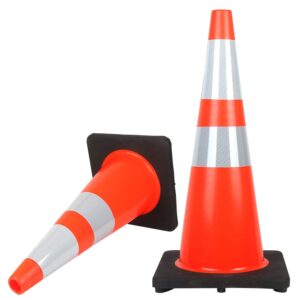 Reliancer 6PCS 28" Traffic Cones PVC Safety Road Parking Cones with Black Weighted Base w/6"&4" Reflective Collars Fluorescent Orange Hazard Cones Construction Cones for Traffic or Home Improvement