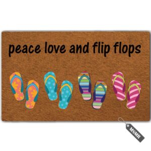 msmr funny door mat entrance floor mat peace love and flip flops non-slip doormat welcome mat 23.6 inch by 15.7 inch machine washable non-woven fabric