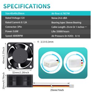 Wathai 40mm x 20mm 3pin Computer Case Fan 12V High Speed Replacement for DIY CPU Cooler, Routers, Switches, NAS,DVRs Cooling 2 Pack