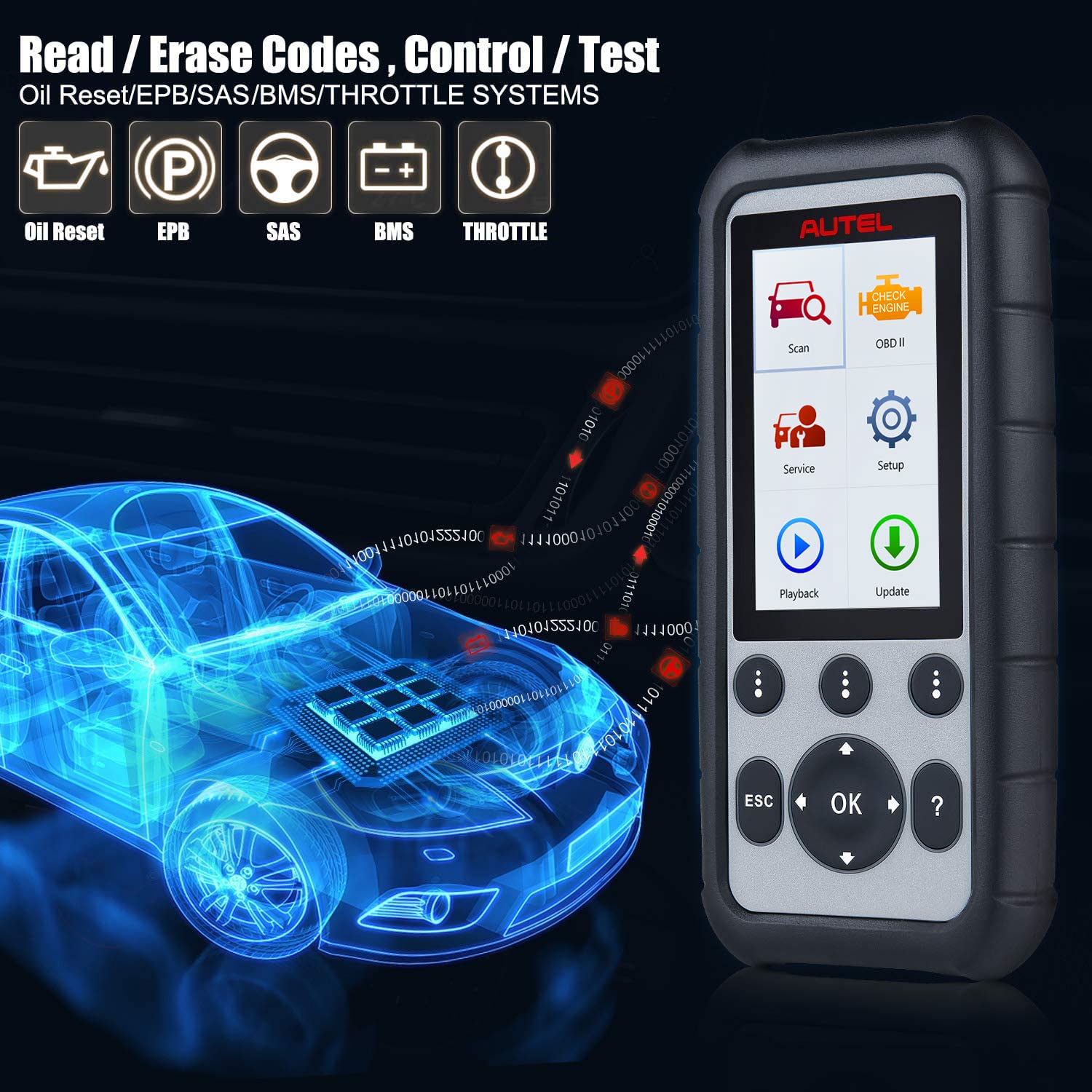 Autel MaxiDiag MD806 OBD2 Scanner, ABS SRS Engine Transmission Four Systems Diagnostic Scan Tool with Oil Reset EPB SAS BMS for Specific Vehicles Up to 2015, Auto VIN, Live Data, Lifetime Free Update