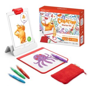 osmo - creative starter kit for ipad - 3 educational learning games - creative drawing & problem solving/ early physics - stem toy gifts for kid, boy & girl - ages 5 6 7 8 9 10 (osmo base included)