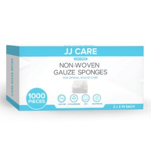 jj care non woven gauze [1000 count], 2x2 non woven gauze pads for first aid, 4-ply dental gauze, lint-free esthetic wipes, gauze sponges for wound care