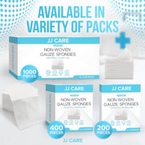 JJ CARE Non Woven Gauze [1000 Count], 2x2 Non Woven Gauze Pads for First Aid, 4-Ply Dental Gauze, Lint-Free Esthetic Wipes, Gauze Sponges for Wound Care