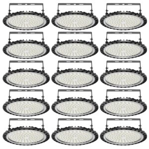 viugreum 15 pack 500w ufo led high bay lights, 50000lm 6000k-6500k daylight white led warehouse lighting, ip65 waterproof commercial bay lighting garage shop area light