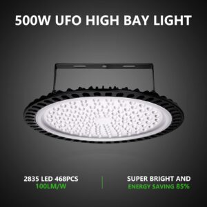 Viugreum 15 Pack 500W UFO LED High Bay Lights, 50000LM 6000K-6500K Daylight White LED Warehouse Lighting, IP65 Waterproof Commercial Bay Lighting Garage Shop Area Light