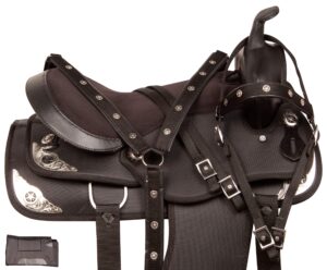 acerugs 12” 13” 14” 15” 16” 17” 18” western pleasure trail silver texas star light weight synthetic horse saddle tack set pad (black, 18" fqhb)