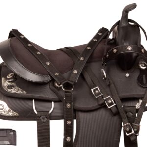 Acerugs 12” 13” 14” 15” 16” 17” 18” WESTERN PLEASURE TRAIL Silver TEXAS STAR LIGHT WEIGHT SYNTHETIC HORSE SADDLE TACK SET PAD (Black, 18" FQHB)