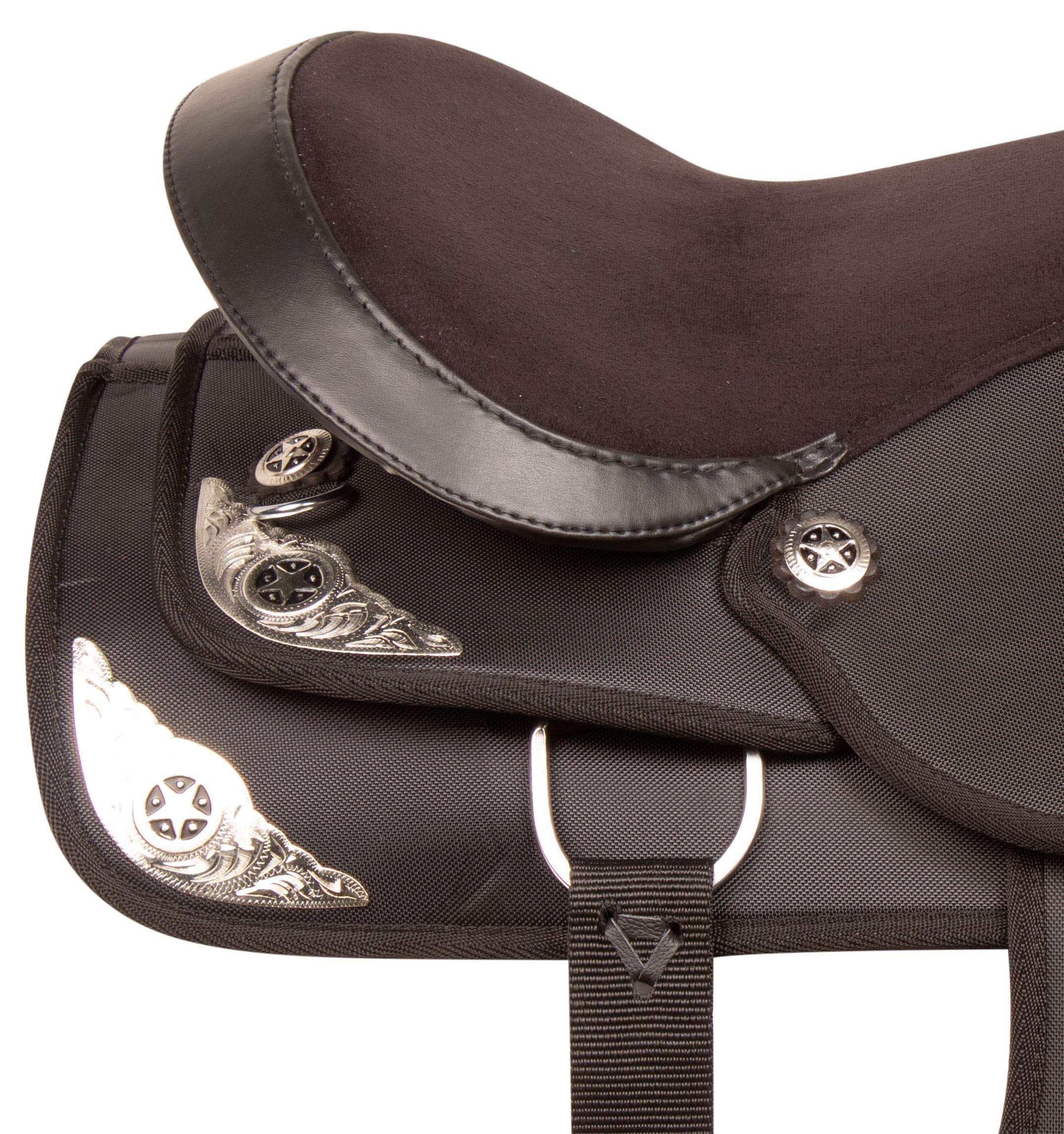 Acerugs 12” 13” 14” 15” 16” 17” 18” WESTERN PLEASURE TRAIL Silver TEXAS STAR LIGHT WEIGHT SYNTHETIC HORSE SADDLE TACK SET PAD (Black, 18" FQHB)