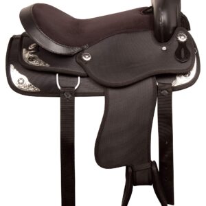 Acerugs 12” 13” 14” 15” 16” 17” 18” WESTERN PLEASURE TRAIL Silver TEXAS STAR LIGHT WEIGHT SYNTHETIC HORSE SADDLE TACK SET PAD (Black, 18" FQHB)