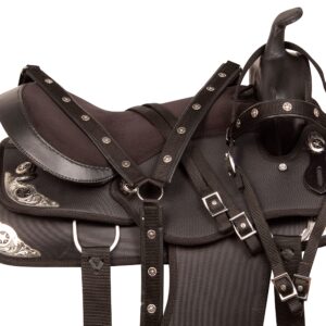 Acerugs 12” 13” 14” 15” 16” 17” 18” WESTERN PLEASURE TRAIL Silver TEXAS STAR LIGHT WEIGHT SYNTHETIC HORSE SADDLE TACK SET PAD (Black, 18" FQHB)