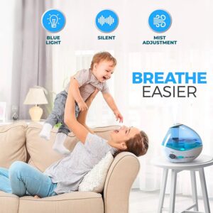 Ultrasonic Viral Support Humidifier for Bedrooms, Whisper-Quiet Operation with Nightlight and Auto-Shut Off, Adjustable Mist, 16 hours Operating Time & Filter Included