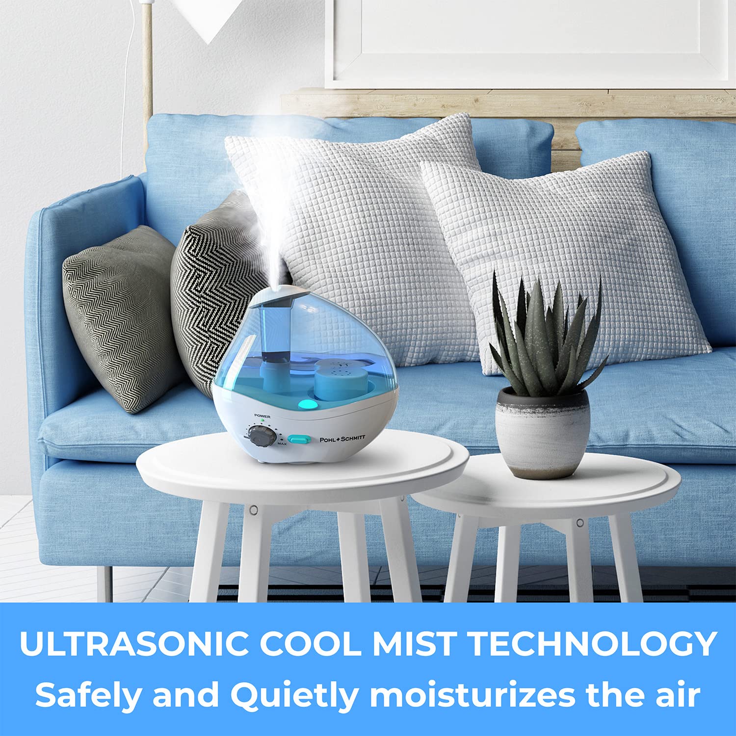 Ultrasonic Viral Support Humidifier for Bedrooms, Whisper-Quiet Operation with Nightlight and Auto-Shut Off, Adjustable Mist, 16 hours Operating Time & Filter Included