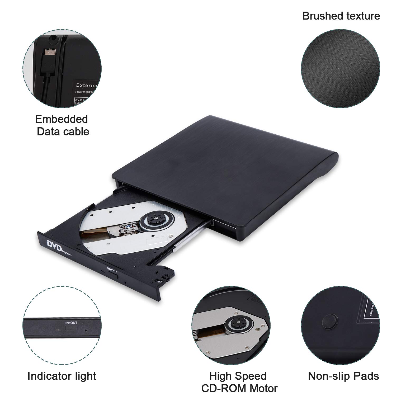 External CD/DVD Drive for Laptop, USB 3.0 Portable DVD CD+/-RW Drive Slim DVD/CD ROM Rewriter Burner Writer, High Speed Data Transfer Pro Desktop