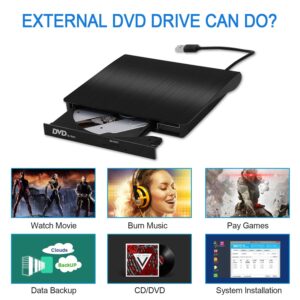 External CD/DVD Drive for Laptop, USB 3.0 Portable DVD CD+/-RW Drive Slim DVD/CD ROM Rewriter Burner Writer, High Speed Data Transfer Pro Desktop