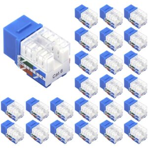 vce rj45 cat6 keystone jacks slim profile ul-listed 25-pack, 90-degree ethernet punch down keystone jack adapter-blue