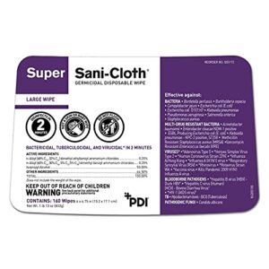 super sani-cloth germicidal disposable wipe - fast 2-minute contact time, great for high-touch surfaces and devices - large canister, 6 in. x 6.75 in.