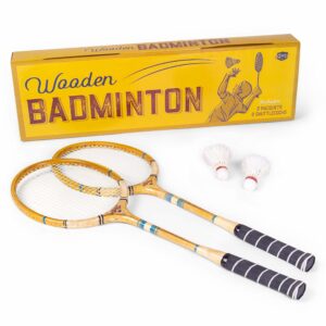 vintage wooden badminton set - retro wood racquets and badminton birdies - backyard games for family - 2 rackets with premium shuttlecocks included - yard games, sports gear, and outdoor games