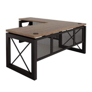 nbf signature series urban reversible lshaped desk weathered walnut laminate black legs 60 w x 80 d