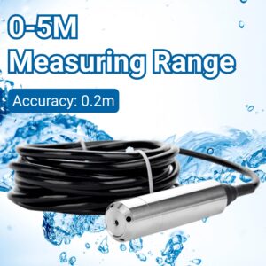 Submersible Level Sensor 4-20mA, Throw-In Type Liquid Level Sensor,24V DC Input Liquid Level Transmitter,0-5M Measuring Range