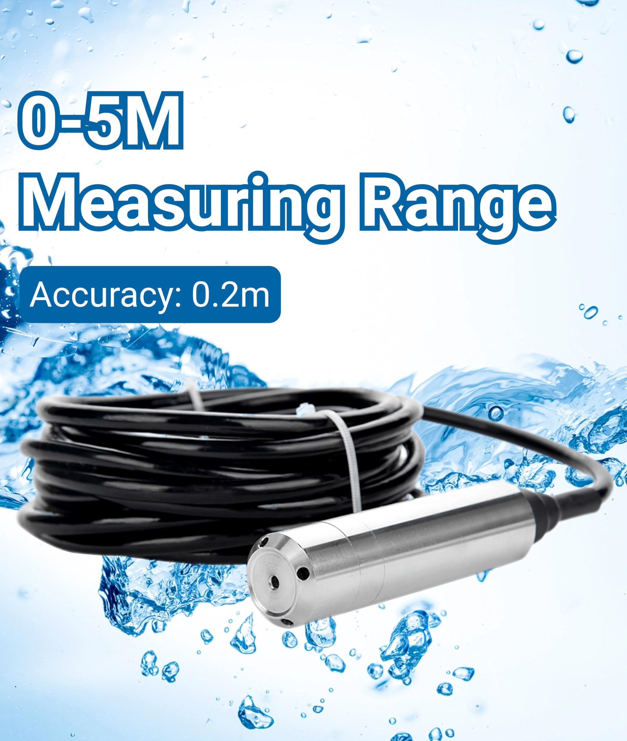 Submersible Level Sensor 4-20mA, Throw-In Type Liquid Level Sensor,24V DC Input Liquid Level Transmitter,0-5M Measuring Range