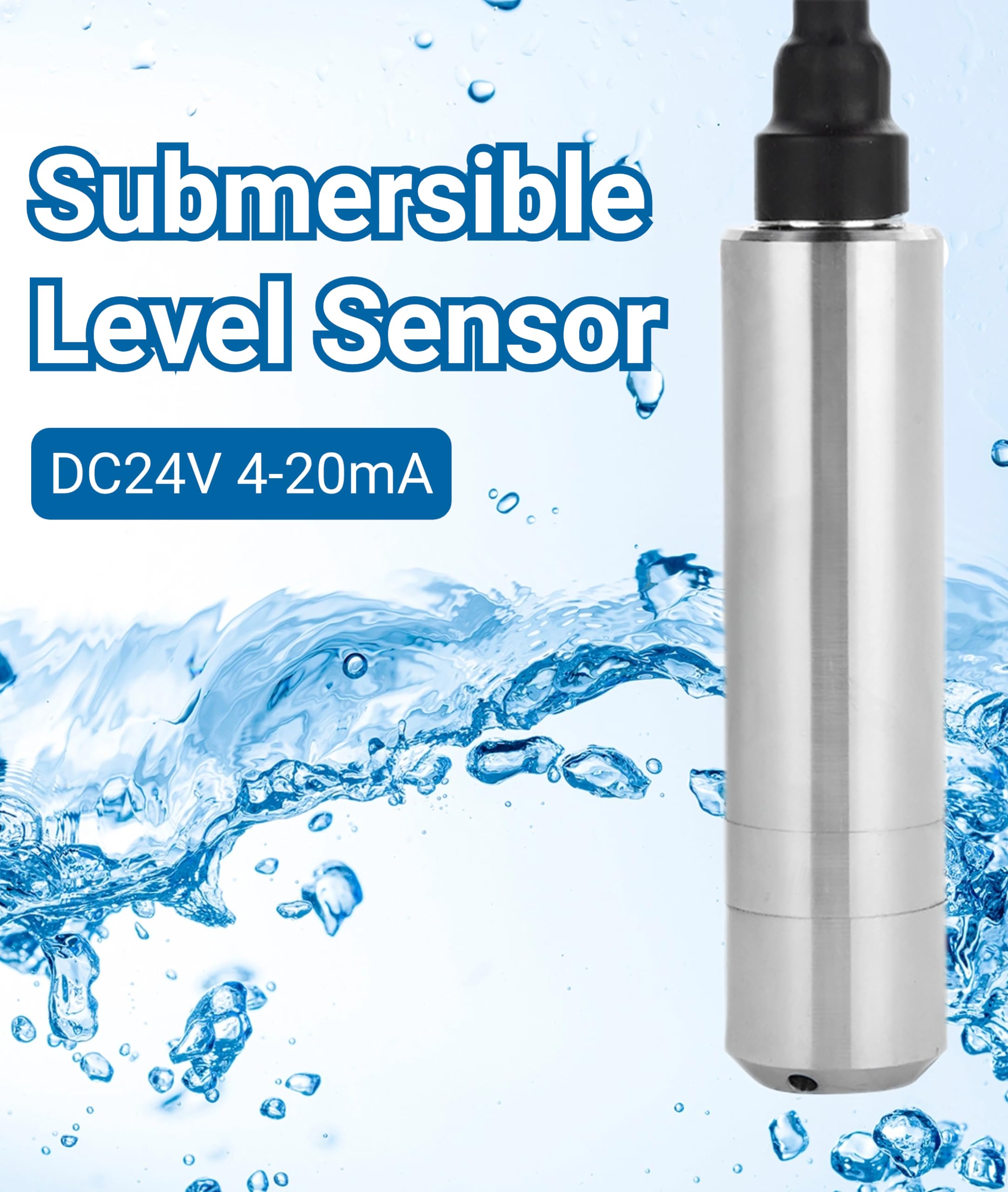 Submersible Level Sensor 4-20mA, Throw-In Type Liquid Level Sensor,24V DC Input Liquid Level Transmitter,0-5M Measuring Range