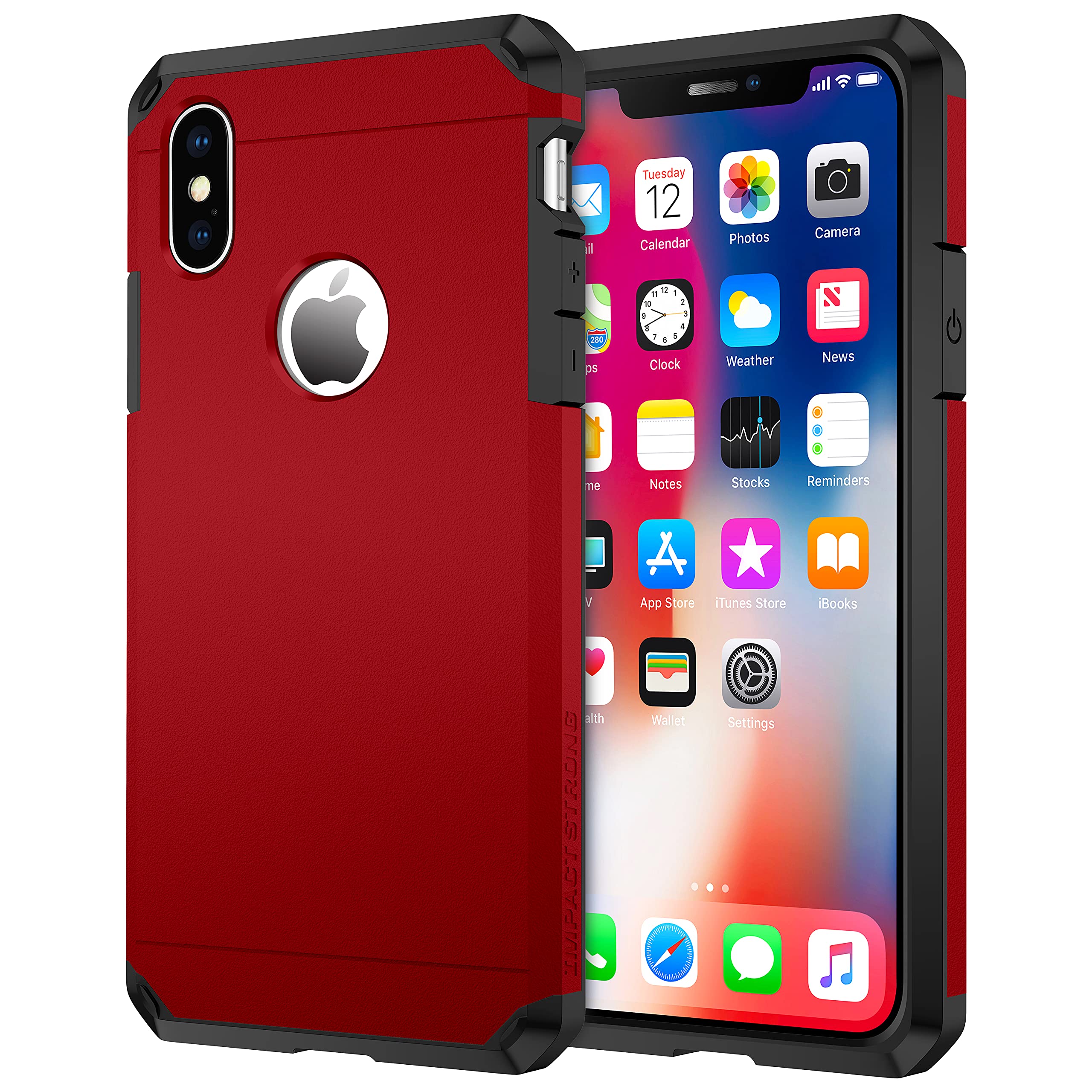 ImpactStrong Compatible with iPhone X Case/iPhone Xs Case, Heavy Duty Dual Layer Protection Cover Heavy Duty Case Designed for iPhone X/Xs 5.8 inch (2018) - Red