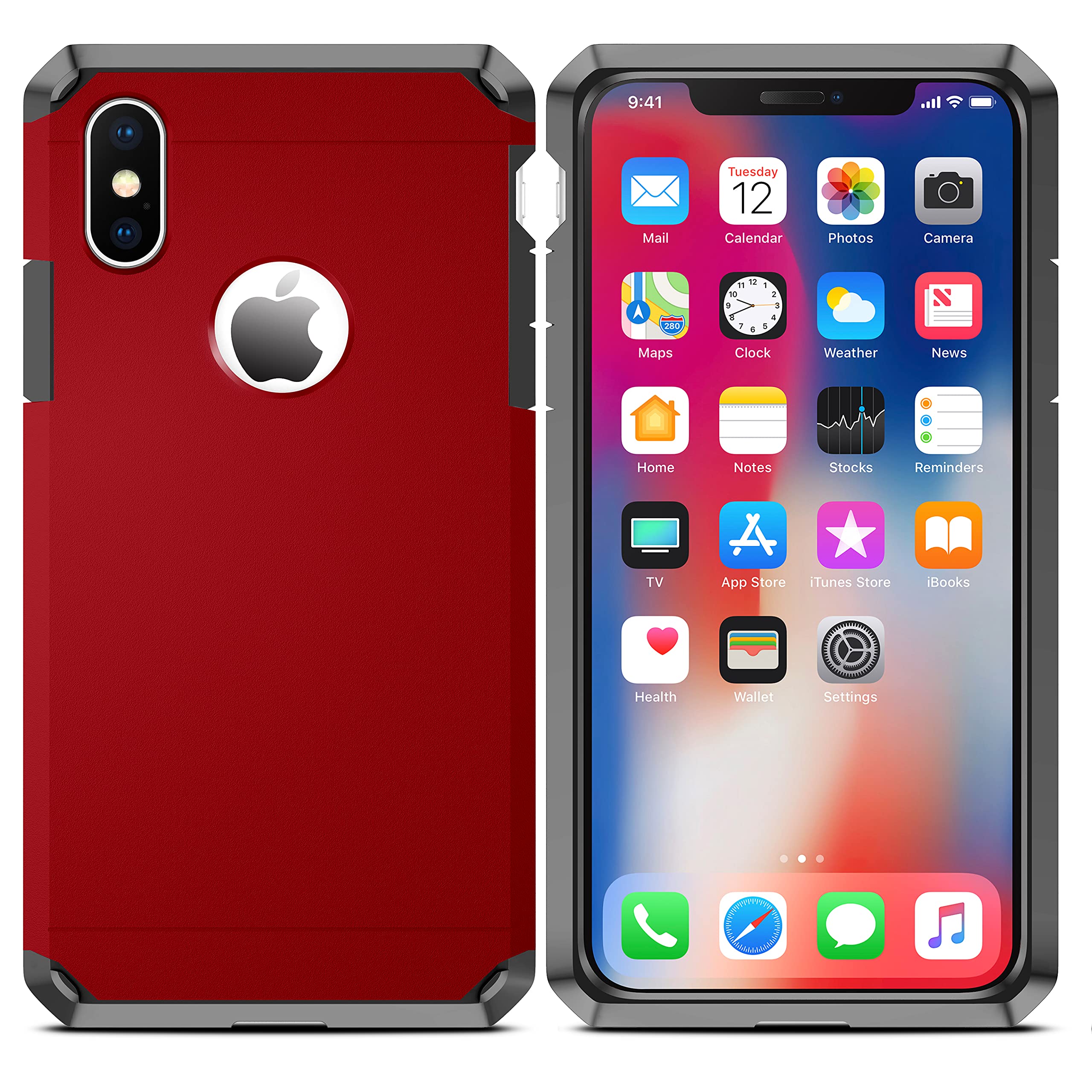 ImpactStrong Compatible with iPhone X Case/iPhone Xs Case, Heavy Duty Dual Layer Protection Cover Heavy Duty Case Designed for iPhone X/Xs 5.8 inch (2018) - Red